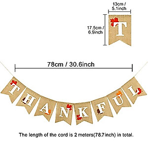 Whaline Thankful Burlap Banner with Rustic Autumn Maple Leaves Thanksgiving Day Decorations Garland Fall Harvest Home Decor Mantel Fireplace Wall Hanging