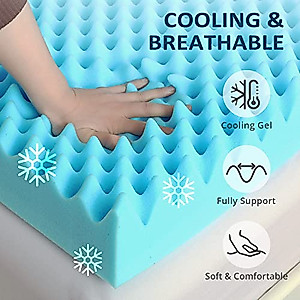 QUINEEHOM Foam Mattress Topper Queen 2 Inch, Egg Crate Cooling Mattress Topper with Gel Infused, Bed Topper with Breathable Airflow Design, Certipur-Us Certified