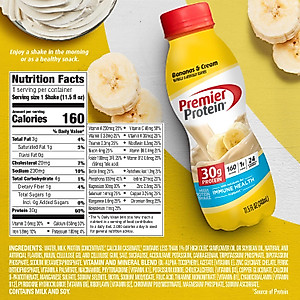Premier Protein Shake, Bananas & Cream, 30g Protein, 1g Sugar, 24 Vitamins & Minerals, Nutrients to Support Immune Health, 12 Pack, 138.0 Fl Oz