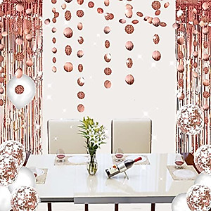 Rose Gold Party Decorations,Glitter Rose Gold Circle Dots Garland ,Fringe Curtain,Balloons,Paper Polka Dots Hanging Streamer String Bunting Banner Backdrop Decor for Birthday,Valentine,Wedding Party