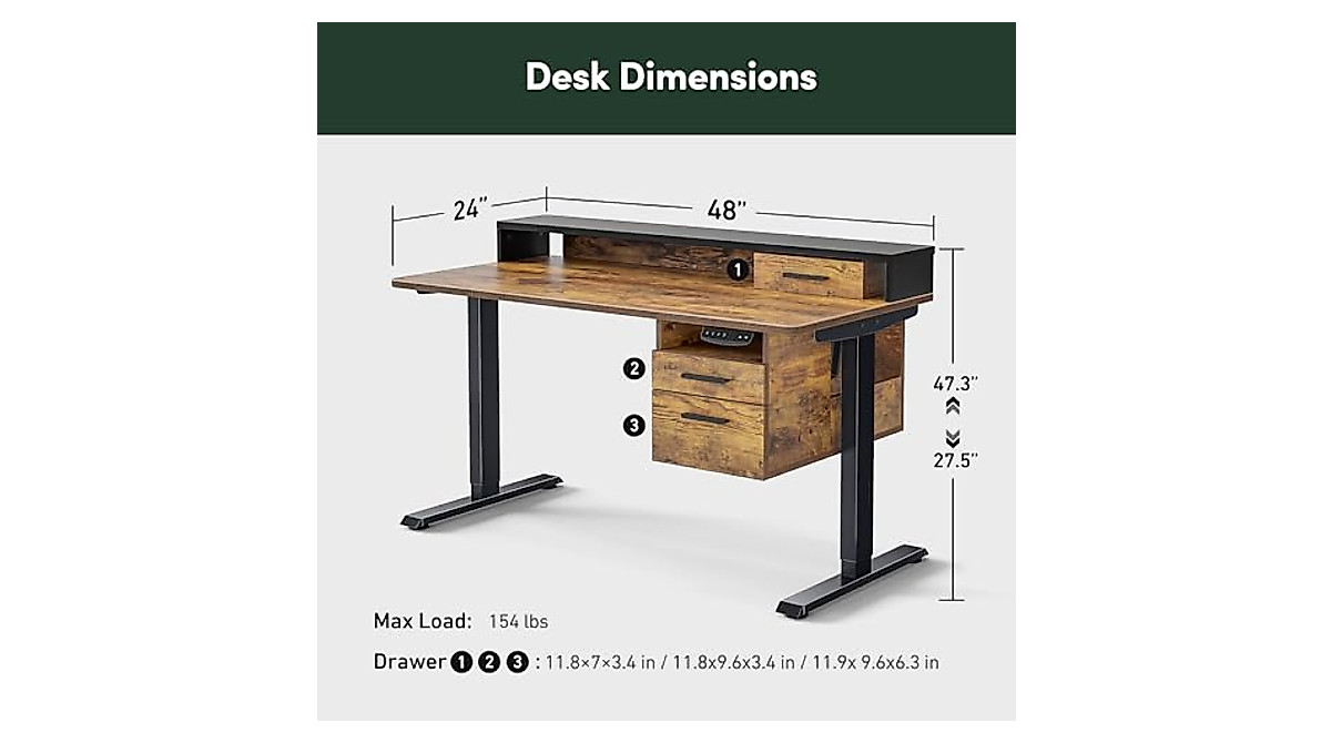 FEZIBO Electric Standing Desk - Adjustable Height with Storage