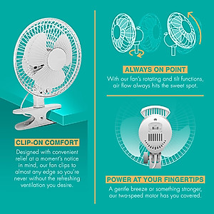 JOEY'Z 6 INCH - 2 Speed - Adjustable Tilt, Whisper Quiet Operation Clip-On-Fan with 5.5 Foot Cord and Steel Safety Grill (2, 6" Fan with 5 FT Cord)