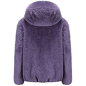 Girl's Jacket Kids Full Zip Ultra Soft Sherpa Fleece Hoodie Sweatshirt Dark Purple 16-18Years