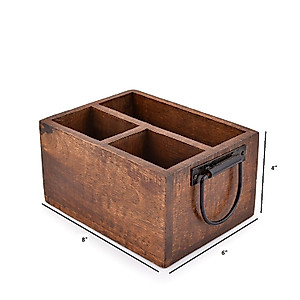 EDHAS 3 Compartment Flatware Caddy, Cutlery Utensil Holder with Metal Handles for Farmhouse Kitchen Decor and Countertop, Dining Table, Office Organizer (8" x 6" x 4")