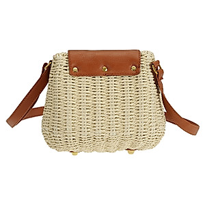 So'each Women's Handmade Wicker Woven Purse Tassels Message Crossbody Bag