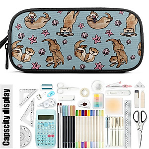 Fustylead Otters Nylon Pencil Bag Large Storage Pouch Pen Case Makeup Bag Simple Stationery Bag School College Office Organizer for Teens Boys Girls Student