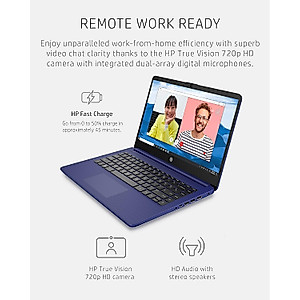 HP 14 Laptop, Intel Celeron N4020, 8GB RAM, 64 GB Storage, 14-inch HD Touchscreen, Intel UHD Graphics 600, Windows 11, Thin & Portable, 4K Graphics, One Year of Microsoft 365, Indigo Blue