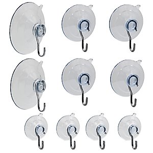 Projectpak Suction Cup Hooks Combo Pack - 10 Pack, Powerful Window Hanging Suction Cups for Glass, Mirrors, Stained Glass, Doors | 2 Large, 4 Medium, 4 Small