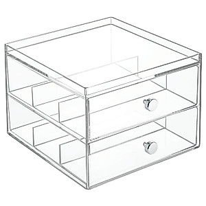 mDesign 2 pc. Set Stackable Eyeglass Organizer Holder for Sunglasses, Eyeglasses, Reading Glasses - 2 Divided Drawers, Clear