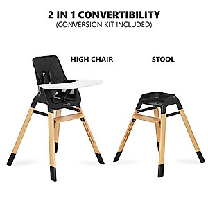 Dream On Me Nibble Wooden Compact High Chair in Black | Light Weight | Portable |Removable seat Cover I Adjustable Tray I Baby and Toddler