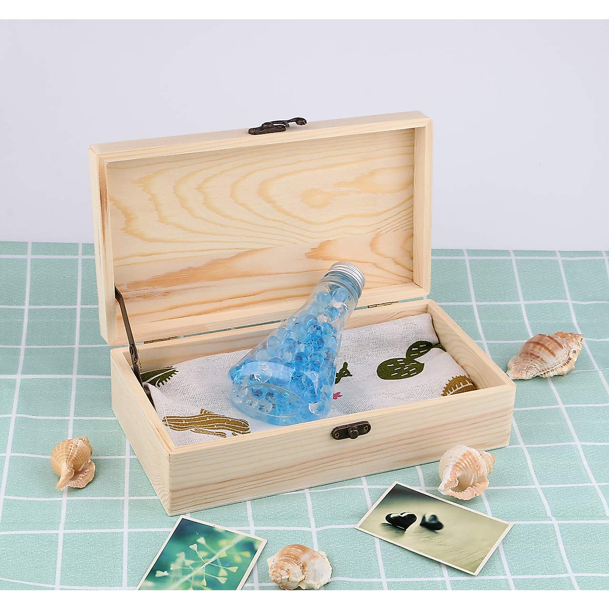 dedoot Unfinished Wooden Box with Hinged Lid 9.7x5.5x2.7 Inch Rectangle Keepsake Box Clasp Wood Box, Storage Box Wooden Gift Boxes for DIY Crafts, Home Deocration, Jewelry