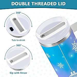 Insulated Stainless Steel Tumblers 40 Oz with Handle and Straw Lid, Christmas Snowflakes Design Insulated Travel Tumbler