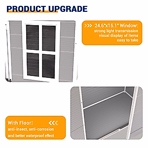 UDPATIO Outdoor Resin Storage Shed 5x3 FT, Plastic Garden Shed for Bike, Garbage Can, Tool, Outside Sheds & Outdoor Storage Storage Box with Lockable Door for Backyard, Patio, Lawn, Grey & White