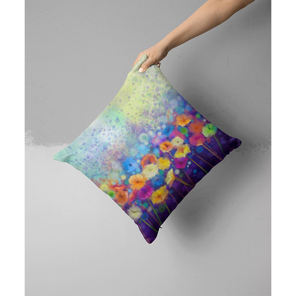 iiRov Summer Design Ink-Fuzed Decorative Throw Pillow - Abstract Flower Meadow v2