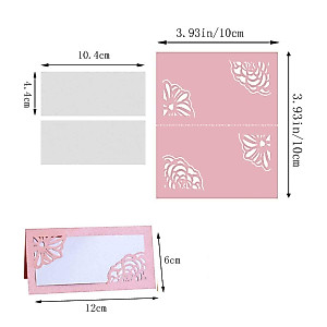 Laser Cut Rose Place Cards Pink Tented Name Card Folded Cards Blank Cardstock,Hollow Name Seat Card for Wedding, Banquet tables,Table Setting, Buffet, Baby Shower, Bridal Shower (50 Pcs)