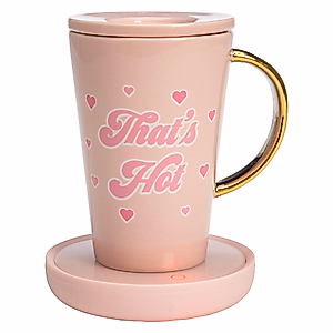 Paris Hilton Electric Mug Warmer Set, Electric Gravity Mug Warmer with 14-Ounce Ceramic Coffee Mug with Lid, Heat Sensitive Color Changing Design, Auto-Shut Off, 3-Piece Set, Pink and Gold