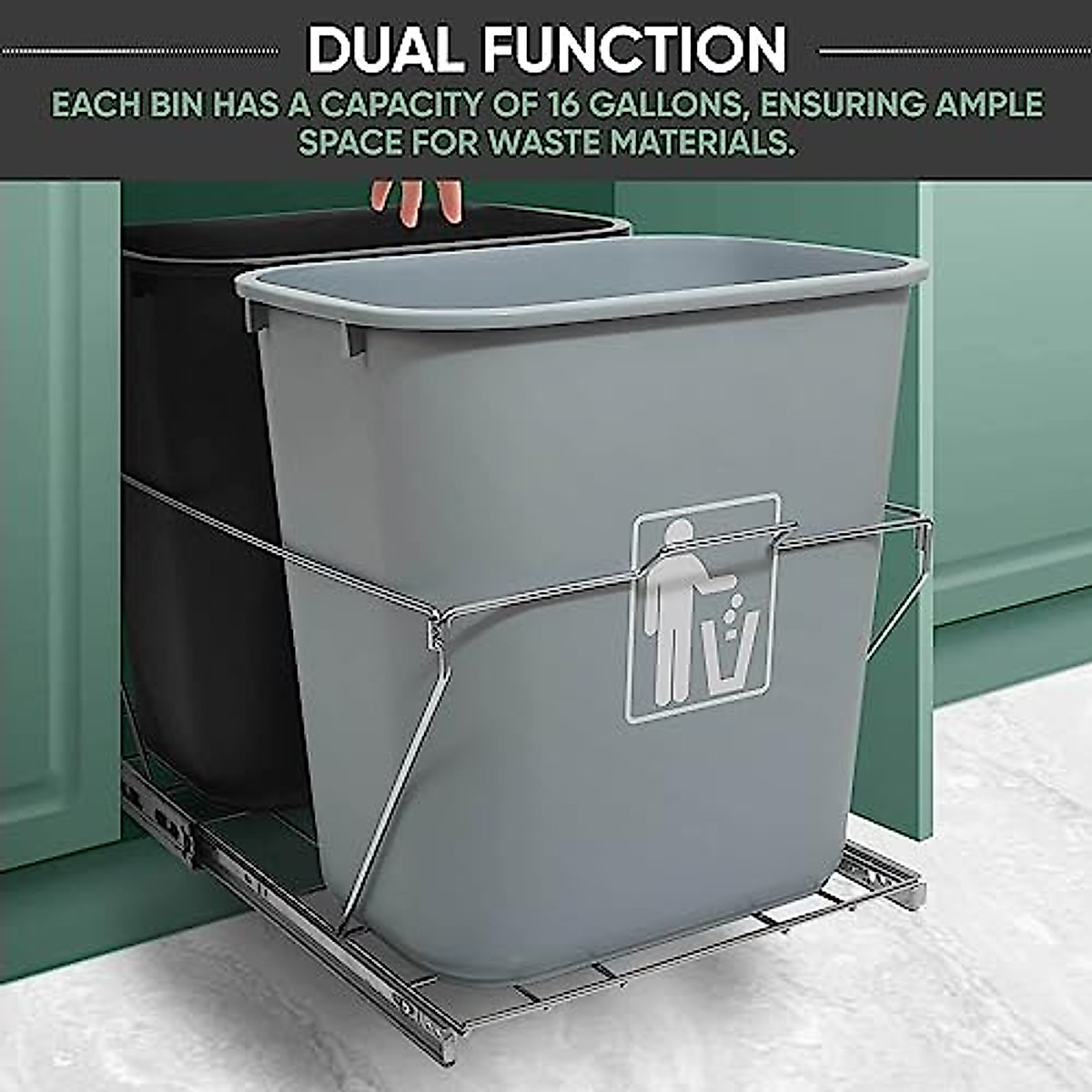 Kitchenflex Cabinet Trash Can Pull Out Kit-Bin Not Included| Space-Saving Cabinet Solution with Easy Installation | Efficient Waste Management| Pull Out Garbage Can for Kitchen Cabinet