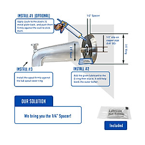Welvzen 1/2" Thick Spacer for Tub Spout, Flange Trim Ring for Bath Faucet, Eschutcheon Cover Plate for Spigot with Split PVC Blocking Water, Shower Pipe Remodeling Sealer (304SUS-Brushed Nickel)
