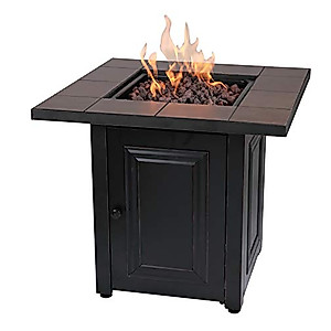 Endless Summer, The Vanderbilt, Square 28" Outdoor Propane Fire Pit with Handcrafted Ceramic Tile Mantel and Lava Rock