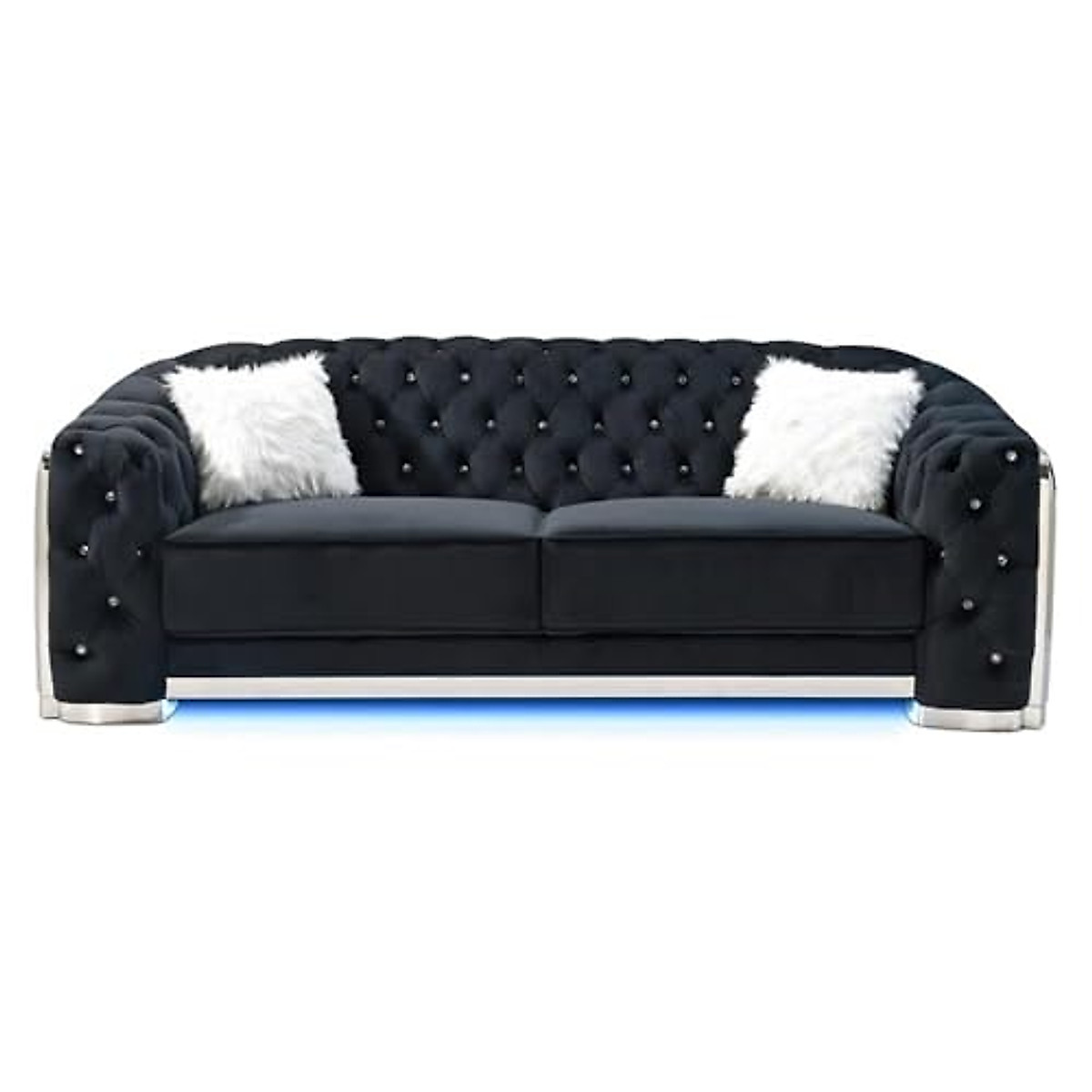 Glory Sapphire Black Velvet Sofa with LED Accent Lighting