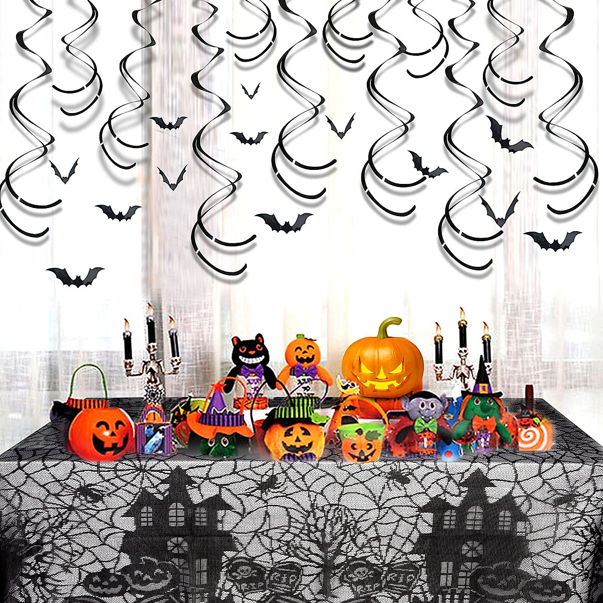 HOVEOX 1 Pack Halloween Tablecloth Halloween Spider Web Tablecloth Table Cover Black Lace Spider Web Table Cover for Halloween Party Decorations