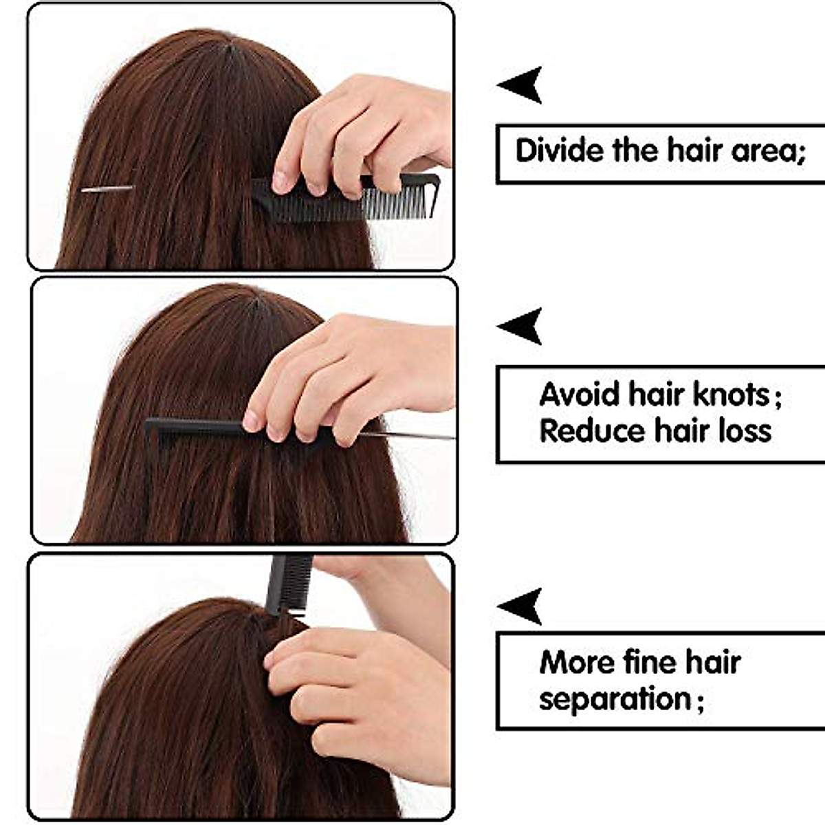 30 Pieces Parting Comb for Braids Hair Rat Tail Comb Steel Pin Rat Tail Carbon Fiber Heat Resistant Teasing Combs with Stainless Steel Pintail (Black)