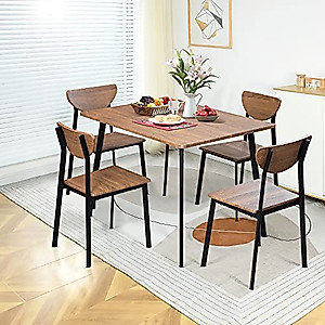 Lamerge 5-Piece Dining Table Set, Kitchen Table Set for 4, Industrial Dining Table and Chairs Set with Metal Frame, Kitchen Table and Chairs for Small Space, Apartment, Rustic Brown