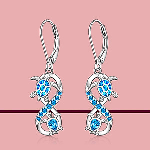Turtle Earrings for Women Sterling Silver Infinity Blue Opal Sea Turtle Earrings Dangle Drop Tortoise Ocean Wave Jewelry Gifts for Turtles Lovers