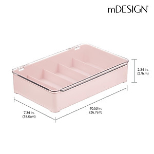 mDesign Plastic Stackable Eyeglass Case Storage Organizer with Hinged Lid for Unisex Sunglasses, Reading Glasses, Fashion Eye Wear, Protective Glasses, 5 Sections, Ligne Collection, 2 Pack, Light Pink