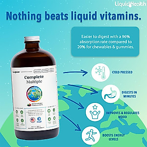 LIQUIDHEALTH 32 Oz Liquid Multivitamin for Adult Men & Women - Complete Multiple, Natural Immune Support, Non-GMO, Vegan, Gluten Free, Sugar Free, Prebiotic Fiber Vitamins Supplement (2-Pack)