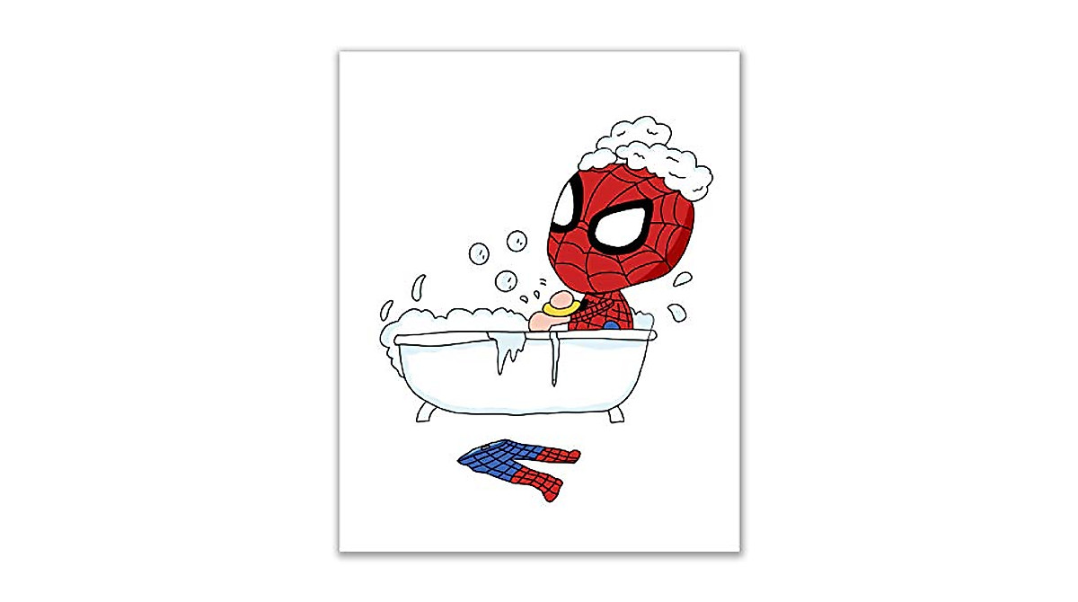 Spiderman Bathroom Prints - Set of 4, Vibrant Wall Art for Kids' Rooms