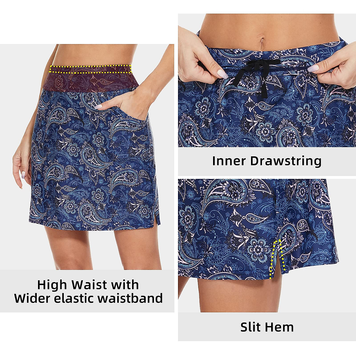 M MOTEEPI Womens Golf Skirts Tennis Athletic Skort Knee Length 18" Workout Exercise Skirt Pockets Casual Dressy Sapphire Blue M