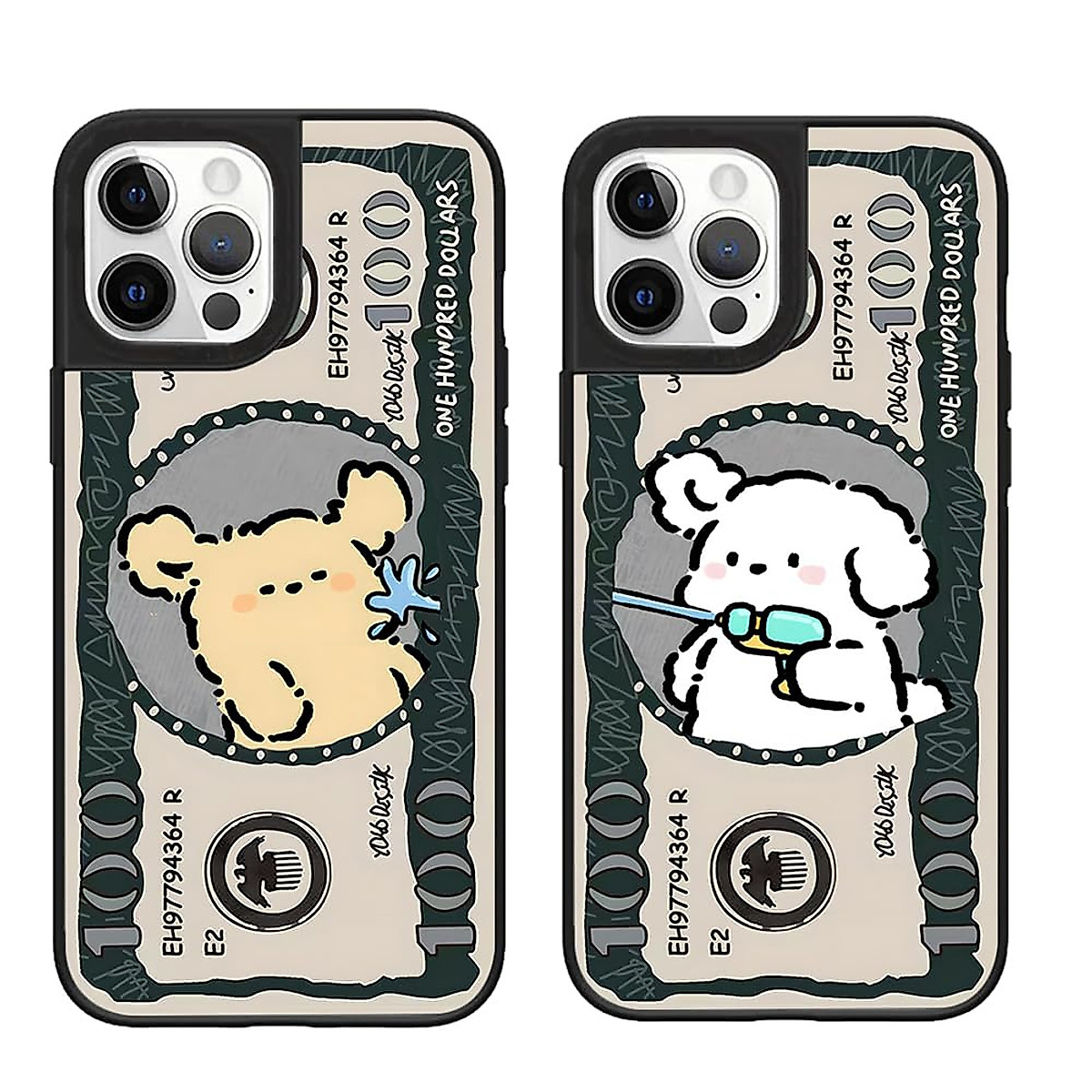 Ehreus Couple Matching Phone Case for iPhone 16 15 14 13 12 11 Pro Max Plus Mini XR X XS 7 8 SE, Aesthetic 100 Dollars Pattern iPhone Case Shock-Absorbent Hard Print Phone Case for Women Men Girls