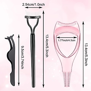 Patelai 7 Pcs Eyelash Makeup Tool 3 in 1Mascara Shield Guard Mascara Shield Applicator Guard Lash Separator Eyelash Comb Extension Tweezers for Women Makeup(Black, Pink)