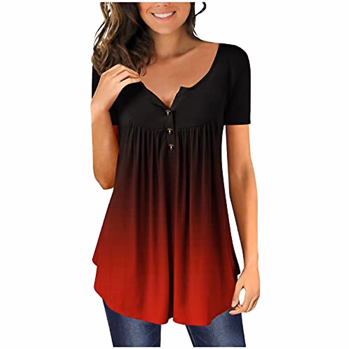 Trendy Tops for Women Women's Tops Plus Size Hide Belly Tunic 2023 Summer Short Sleeve T Shirts Henley Cute Tshirts Dressy Casual Blouses Floral Tops for Women