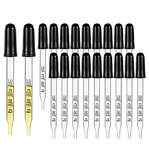 Lusofie 20 Pcs 1ML Pipettes Dropper, Eye Droppers with Rubber Tip, Glass Pipette for Essential Oils Eye Drops Makeup Liquid Universal Droppers with 2 Brushes
