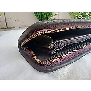 Womens Zipper Wristlet Clutch - Brown Cow Hide Cow Skin Leather Hand Clutch Zip Phone Wallet Clutch Card Case 8' X 4' - Gift for her