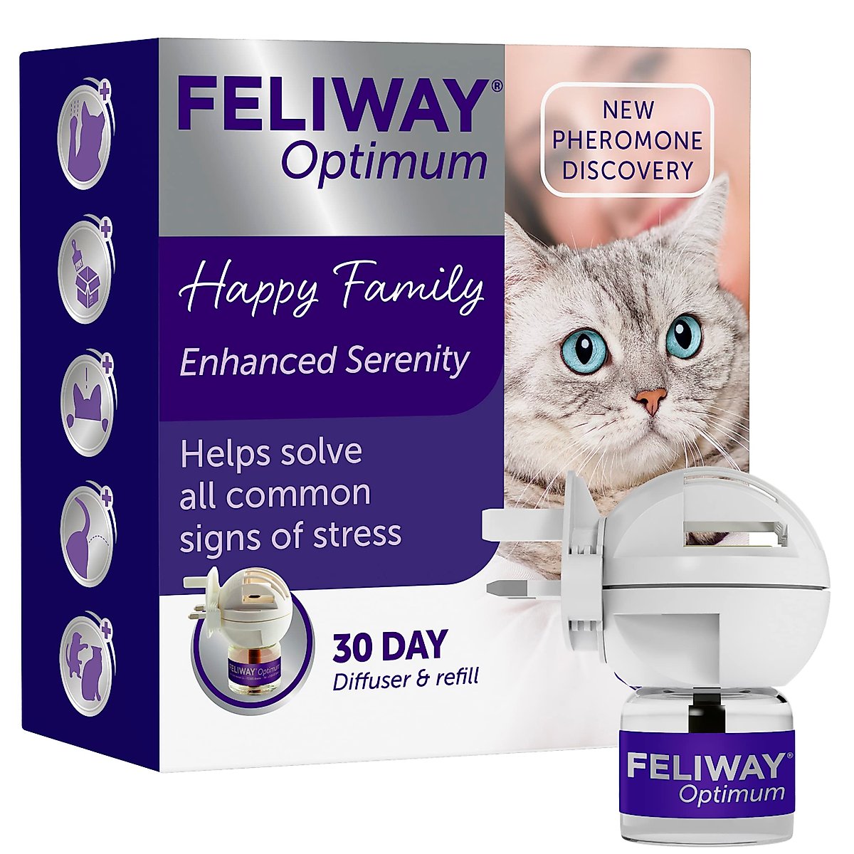 FELIWAY Optimum Diffuser & 30 Day Refill, The Best Solution to Ease cat Anxiety, cat Conflict and Stress in The Home, 48 ml (Pack of 1)