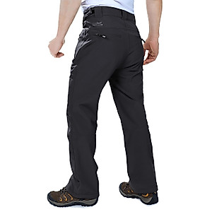 Outdoor Ventures Men's Lite Waterproof Windproof Fleece Lined Warm Hiking Ski Snow Pants Expandable-Waist Black