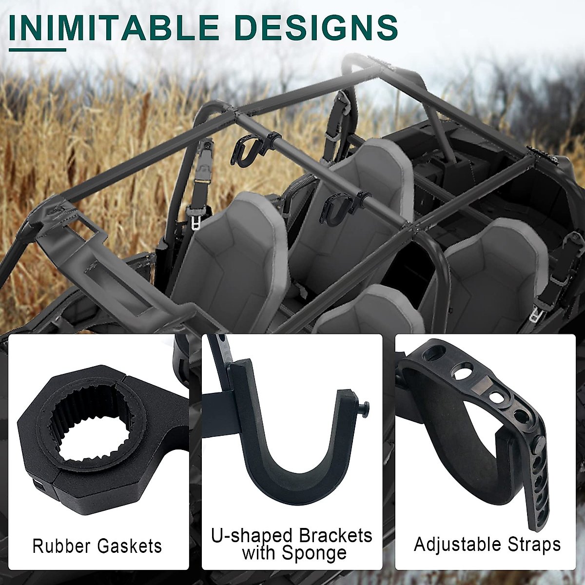 UTV Gun Holders 2 Sets - StarknightMT Roll Bar Tool Gun Racks Fits 1 1.5 1.75 2 Inches Roll Bar, Compatible with Polaris RZR Ranger Can-Am Kawasaki Snowmobile Golf Cart