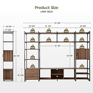 EUREKA ERGONOMIC Entertainment Center, TV Stand with Drawers Cabinet Storage Bookshelves, 111 Inch Wide Modern Media Console Cabinet for 65" TV Walnut Veneer Metal TV Console Table for Living Room