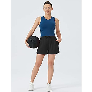 THE GYM PEOPLE Women's Drawstring Sweat Shorts High Waisted Summer Workout Lounge Shorts with Pockets Black