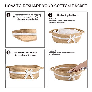 CHICVITA Small Woven Rope Gift Basket, Baby Nursery Storage Basket for Towels, Snacks, Toys, Diapers, Rectangle Shelf Basket for Bathroom, Cute Brown Basket, 13 x 9.8 x 5 inches