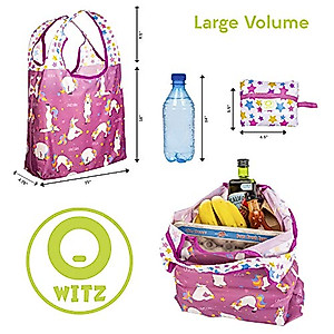 O-WITZ Reusable Shopping Bag, Ripstop, Folds into Pouch, Unicorn