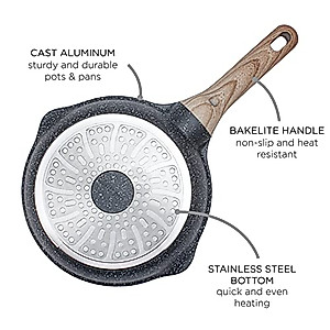 Country Kitchen Nonstick Induction Cookware Sets - 11 Piece Cast Aluminum Pots and Pans with BAKELITE Handles with Glass Lids - Grey