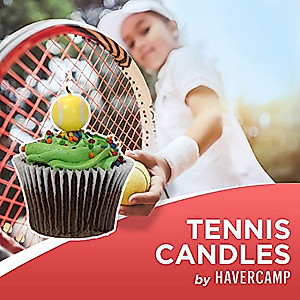 Tennis Ball Birthday Candles (5-pack, Spherical Tennis Ball Birthday Candles on Picks) Tennis Party Collection by Havercamp