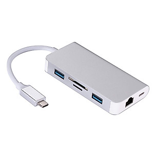 USB Hub Portable USB Hub 6 in 1 Type C USB 3.0 Hubs Type-C to 2xUSB3.0 RJ45 SD TF Card PD Charging Port Adapter Cable Converter for Laptop MacBook(Silver) (Color : Silver)