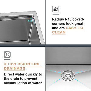 Herogo Kitchen Sink, 33x19 Inch Large Farmhouse Undermount Kitchen Sink, Stainless Steel R10 Corner Workstation Single Bowl 10 Inch Deep Kitchen Sinks with Accessories