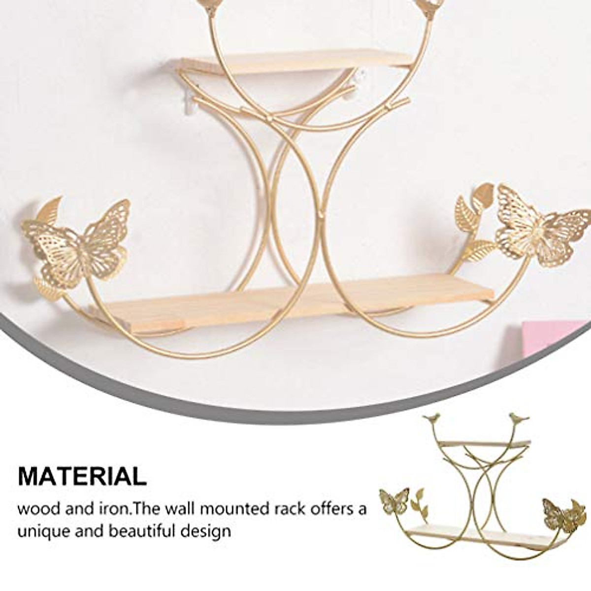 Cabilock Iron Wall-Mounted Stoarge Rack Sundries Holder Nordic Wall Shelf Display Rack Storage Shelf for Bedroom Living Room Dining Room Decoration Supplies (Golden)