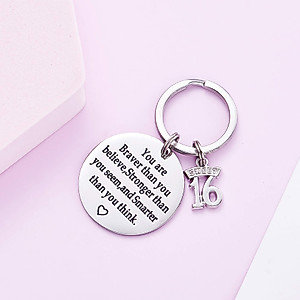 Birthday Gift Happy Birthday Keychain, 10th 12th 13th 16th 30th, Stainless Steel Birthday Key Ring Gift Women, Men, Friends Family (16th You are Braver Than You Believed)